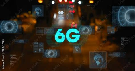 animation of 6g text data processing and scopes scanning on screens over out of focus road
