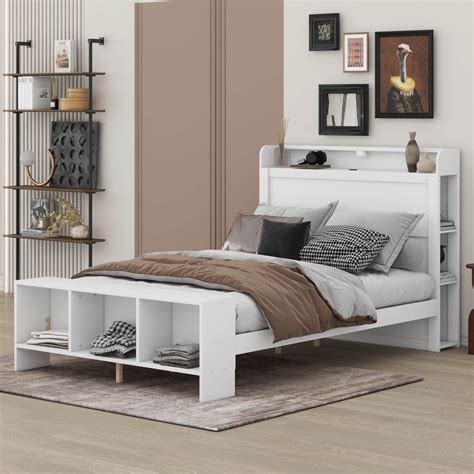 Latitude Run® Amatury Full Size Platform Bed With Built In Shelves Led