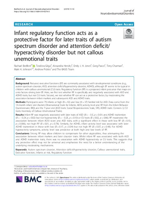 Pdf Infant Regulatory Function Acts As A Protective Factor For Later Traits Of Autism Spectrum