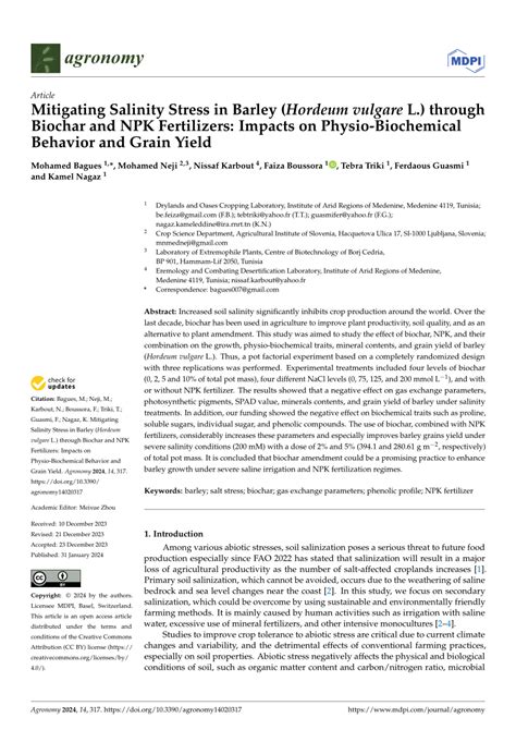 Pdf Mitigating Salinity Stress In Barley Hordeum Vulgare L Through