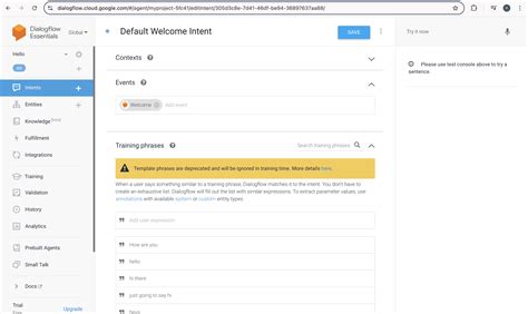 Dialogflow Creating First Agent