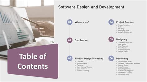 table of contents software design and development presentation