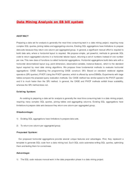 Doc Data Mining Analysis On Eb Bill System