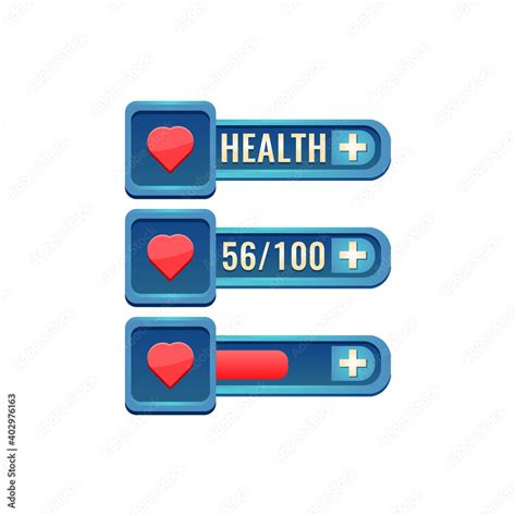 Set Of Fantasy Rpg Game Ui Health Bar With Numeric And Progress Bar Additional Panel For Gui