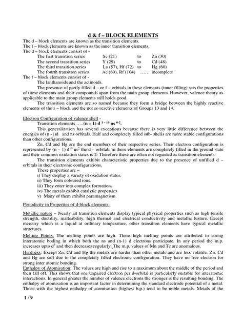 8 D And F Block Elements Pdf