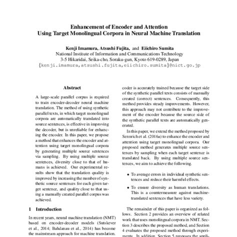 Enhancement Of Encoder And Attention Using Target Monolingual Corpora