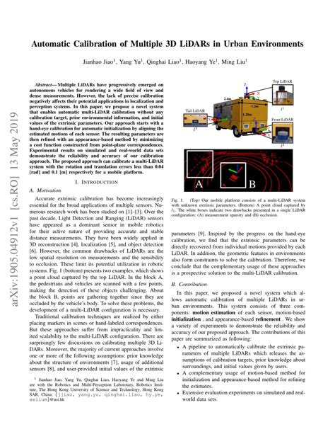 Pdf Automatic Calibration Of Multiple 3d Lidars In Urban Environments