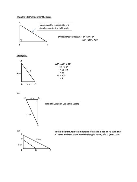 Chapter 13 Pythagoras Theorem Pdf Triangle Area