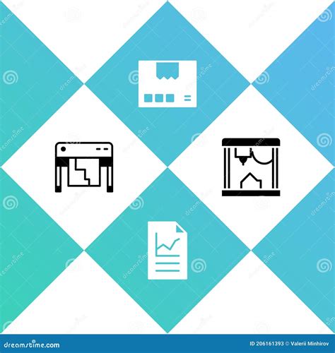 Set Plotter Document With Graph Chart Carton Cardboard Box And 3d