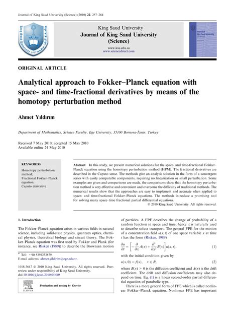 Pdf Analytical Approach To Fokkerplanck Equation With Space And Time Fractional Derivatives
