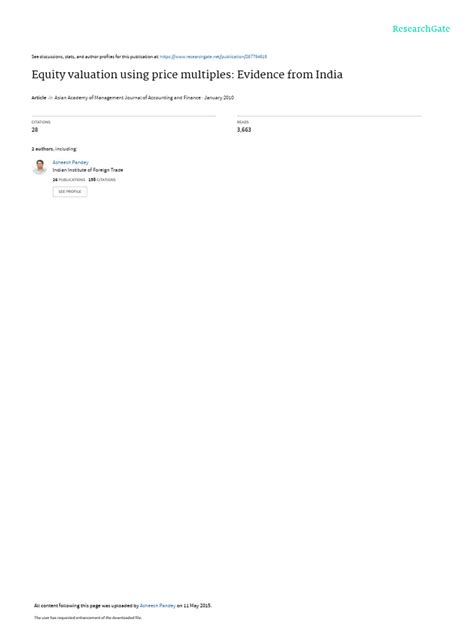 equity valuation using price multiples evidence fr pdf valuation finance errors and