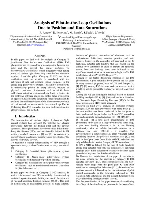 Pdf Analysis Of Pilot In The Loop Oscillations Due To Position And Rate Saturations