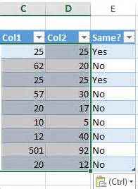 Vba Creating A Macro In Excel That Compares Two Columns Answers In Third Column Stack Overflow