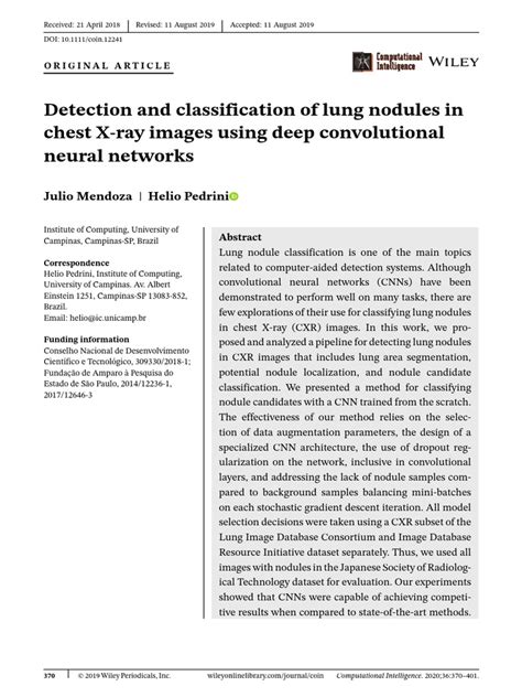Computational Intelligence 2019 Mendoza Detection And Classification Of Lung Nodules In