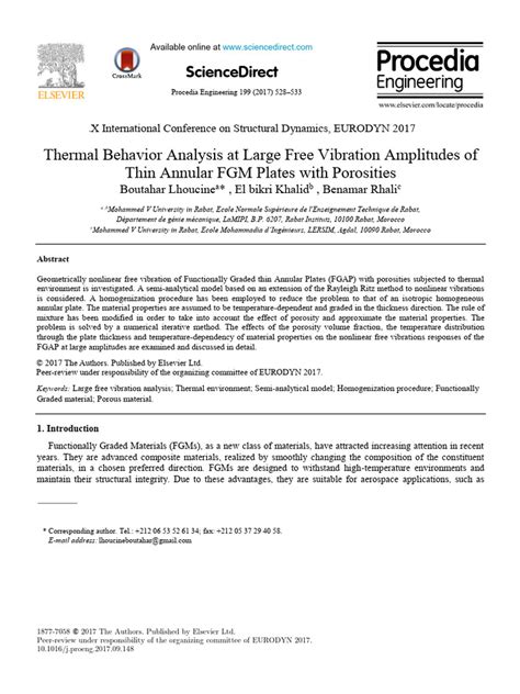 Thermal Behavior Analysis At Large Free Vibration Amplitudes Of Thin Annular Fgm Plates With