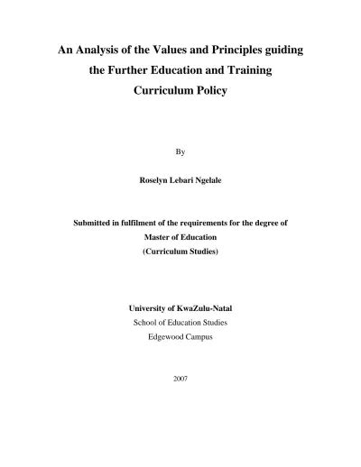 Curriculum Conceptual Framework An Analysis Of The Values And Principles Guiding The Furthe