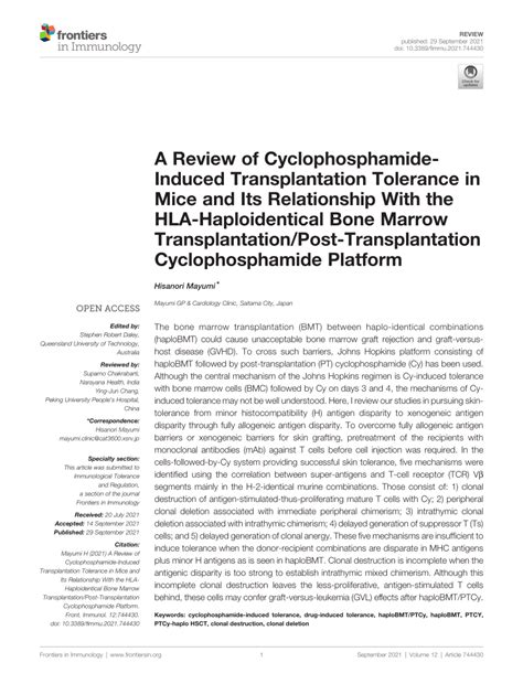Pdf A Review Of Cyclophosphamide Induced Transplantation Tolerance In Mice And Its