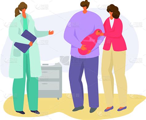 矢量 母亲 儿童 绘画插图 儿科医师 医生 身体检查 白色 分离着色 性格