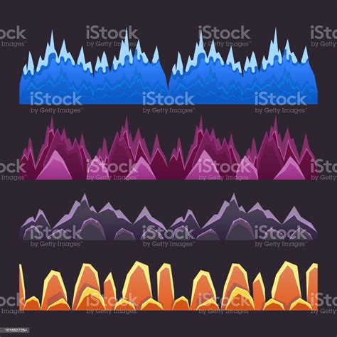 원활한 지상 서피스 세트 검은 배경에 컴퓨터 게임 인터페이스에 대 한 판타지 디자인 요소 벡터 일러스트 레이 션 0명에 대한