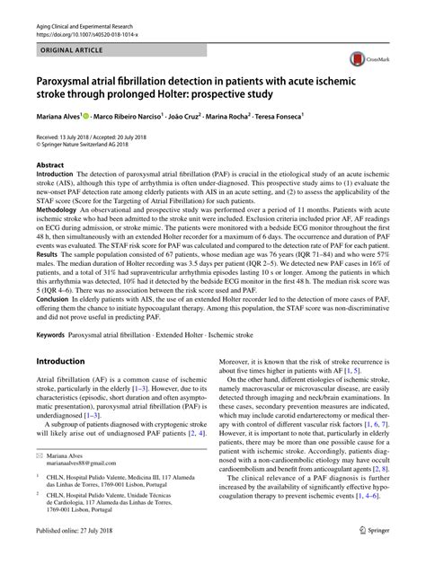 Pdf Paroxysmal Atrial Fibrillation Detection In Patients With Acute Ischemic Stroke Through