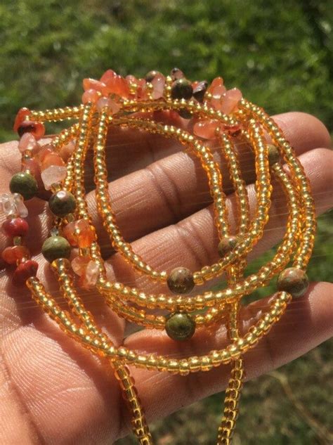Carnelian And Unakite Crystal Waist Bead Waist Chain Chakra Waist Bead