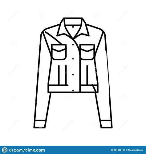 Denim Jacket Outerwear Female Line Icon Vector Illustration Stock