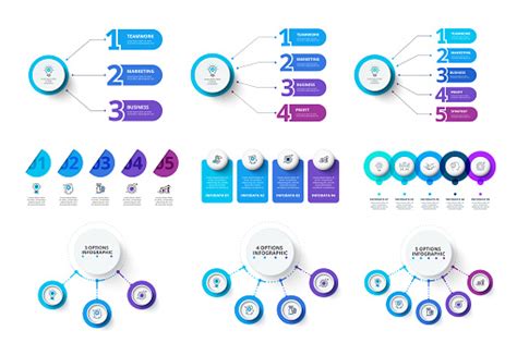 인포그래픽에 대해 설정된 원 요소입니다 다이어그램 그래프 프리젠 테이션 및 순서도에 대한 템플릿 3 4 5 및 6 옵션 부품 단계 또는 프로세스가 있는 비즈니스 개념 3가지