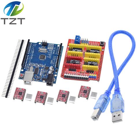 Tzt Cnc Shield V3 Engraving Machine 3d Printer 4pcs A4988 Driver Expansion Board For Arduino