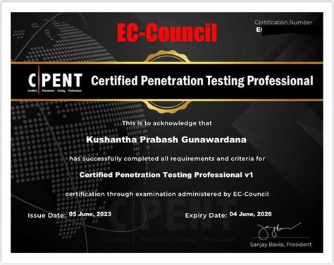 Kushantha Gunawardana On Linkedin Cpent Eccouncil Certifiedpenetrationtesting