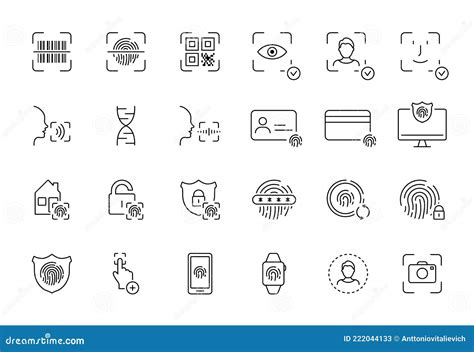 Recognition Of Identity Line Icon Set Of Biometric Verification With