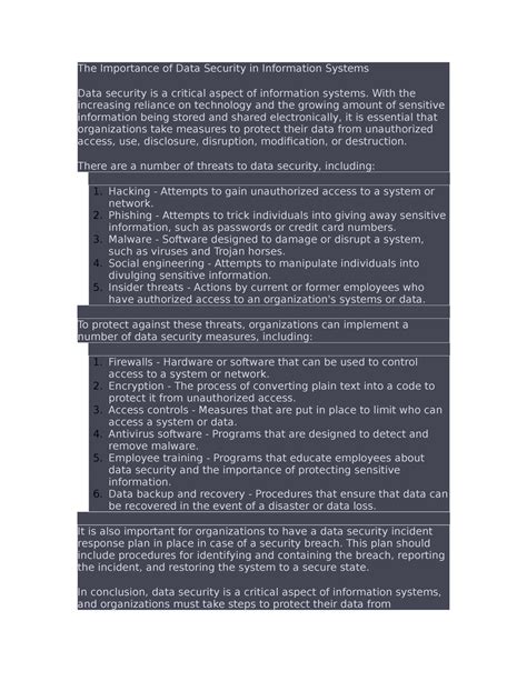 The Importance Of Data Security In Information Systems With The Increasing Reliance On