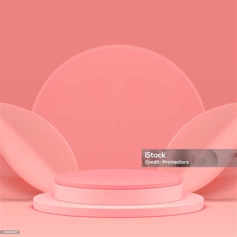 3d 실린더 연단 핑크 파스텔 받침대 우아한 나뭇잎 장식 현실적인 벡터 일러스트 레이 션 배경 주제에 대한 스톡 벡터 아트 및 기타 이미지 배경 주제 3차원 형태