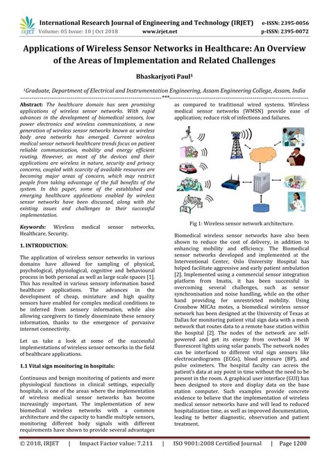 Irjet Applications Of Wireless Sensor Networks In Healthcare An Overview Of The Areas Of