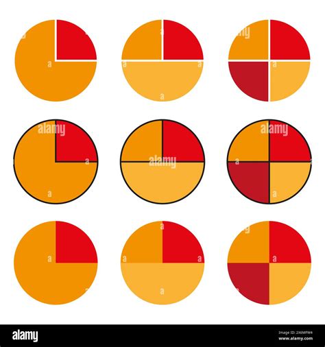 set of pie chart vector icons red and yellow segmented circles data visualization elements