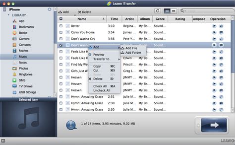 Leawo iTransfer สำหรบ Mac ซอฟตแวรถายโอน iPod iPad iPhone ทดทสดสำหรบ Mac