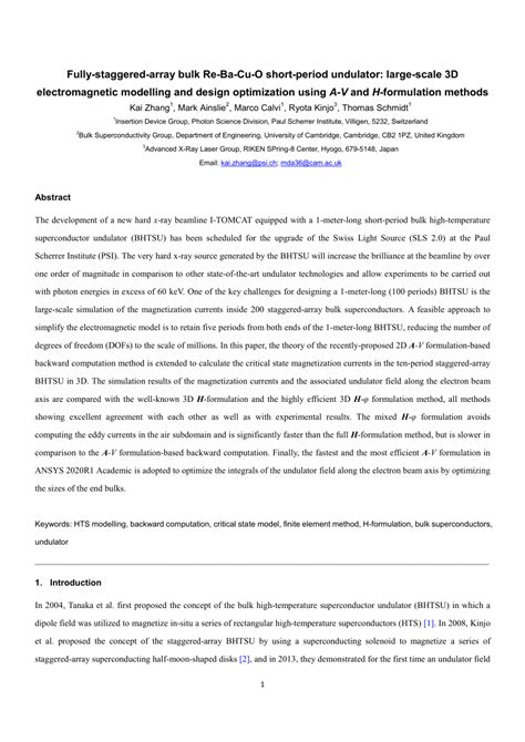 Pdf Fully Staggered Array Bulk Re Ba Cu O Short Period Undulator