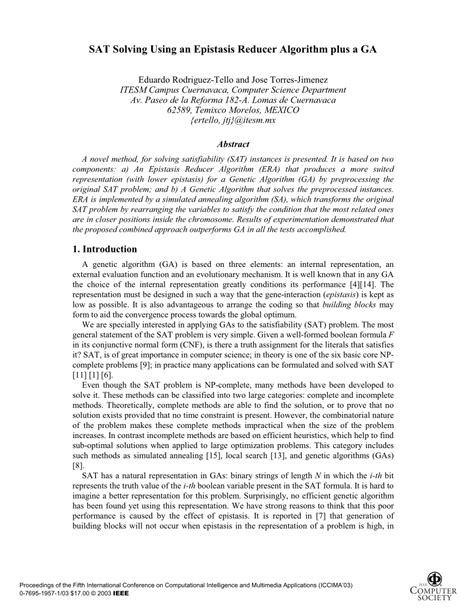 Pdf Sat Solving Using An Epistasis Reducer Algorithm Plus A Ga