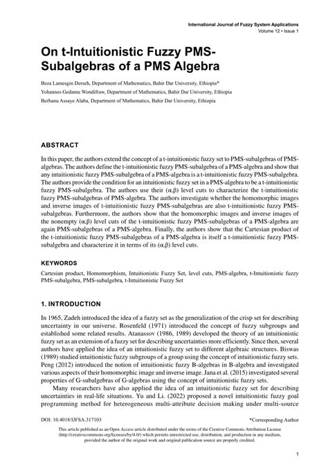 Pdf On T Intuitionistic Fuzzy Pms Subalgebras Of A Pms Algebra