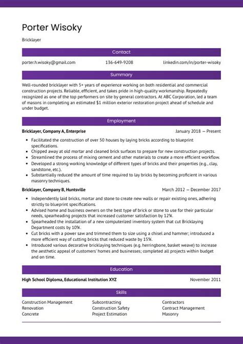 Bricklayer Resume Cv Example And Writing Guide