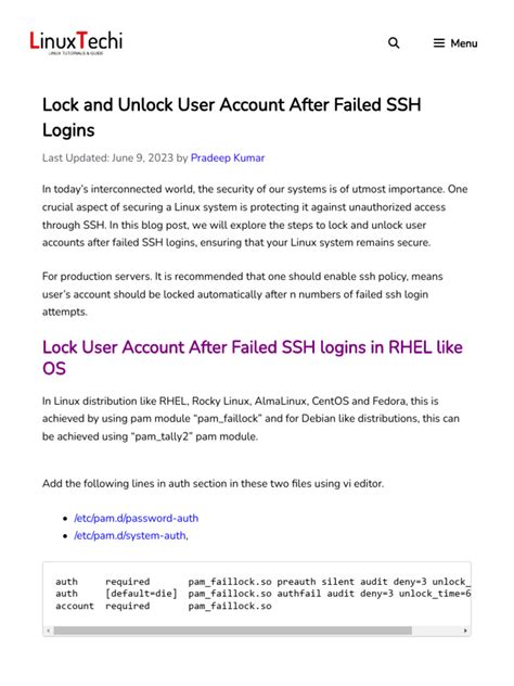 Lock And Unlock User Account After Failed Ssh Logins Pdf Sudo Login