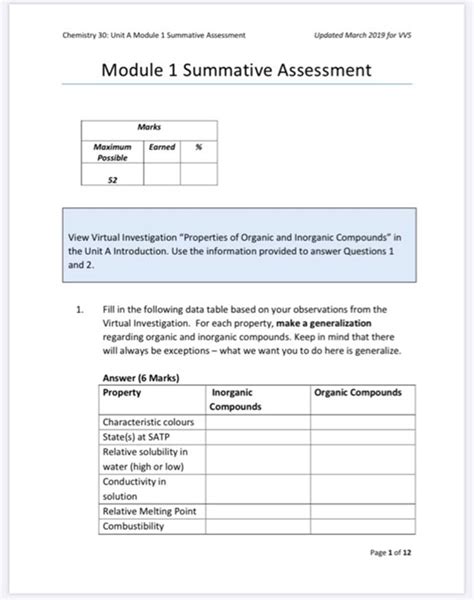 Solved Chemistry 30 Unit A Module 1 Summative Assessment Updated March 1 Answer