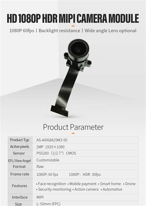 2mp Ps5260 Cmos Mipi Camera Module Support Stm32 Hdr Backlight Face Recognition