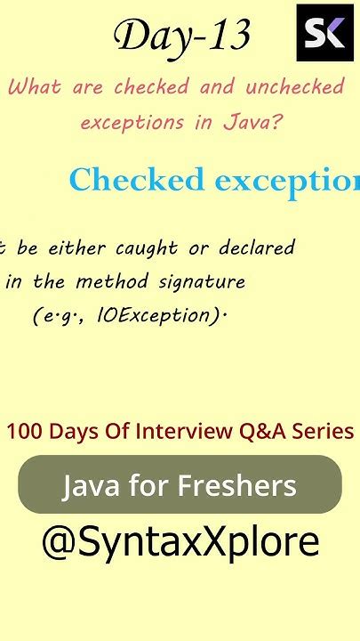 What Are The Checked And Unchecked Exception In Java Exceptions Javainterviewquestions