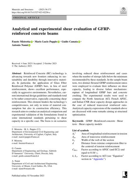 Pdf Analytical And Experimental Shear Evaluation Of Gfrp Reinforced Concrete Beams