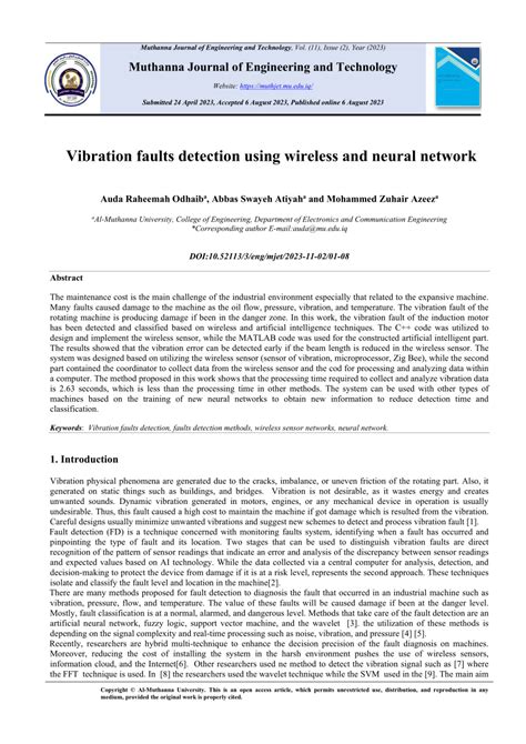 Pdf Vibration Faults Detection Using Wireless And Neural Network