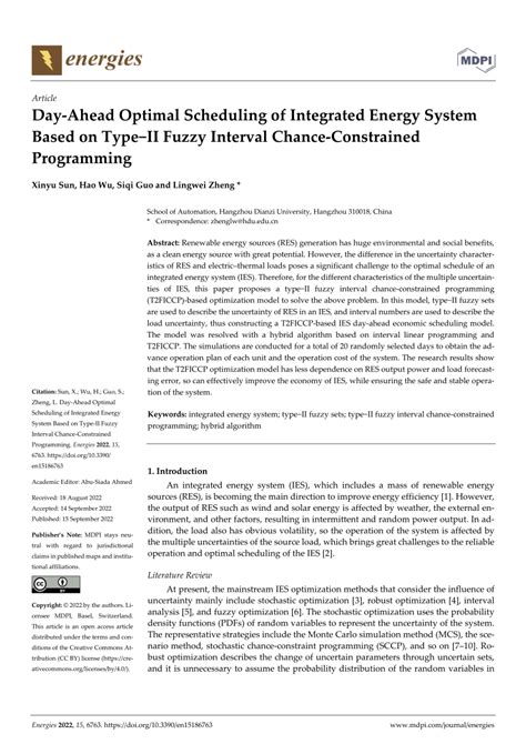 Pdf Day Ahead Optimal Scheduling Of Integrated Energy System Based On Type−ii Fuzzy Interval