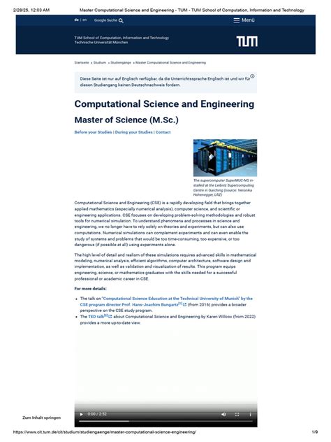 Master Computational Science And Engineering Tum Tum School Of Computation Information And