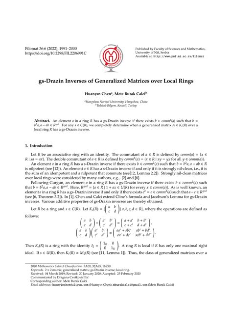Pdf On Gs Drazin Inverses Of Matrices Over Local Rings