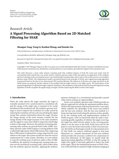 Pdf A Signal Processing Algorithm Based On 2d Matched Filtering For Ssar