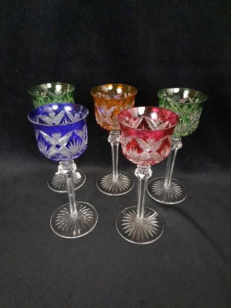Proantic Five Bohemian Crystal Glasses 20th Century